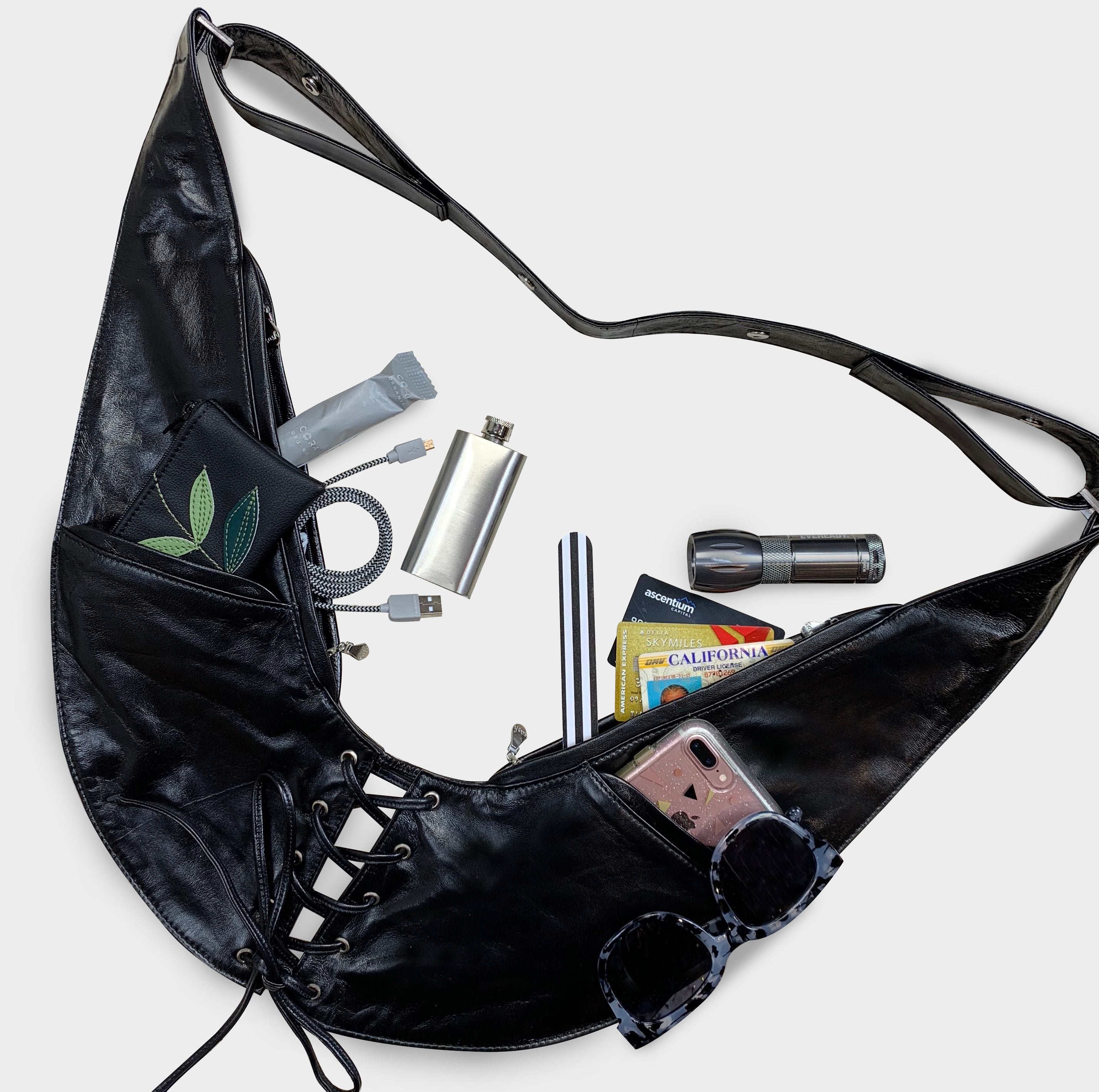 Black Extra Leather Corset Sash Bag